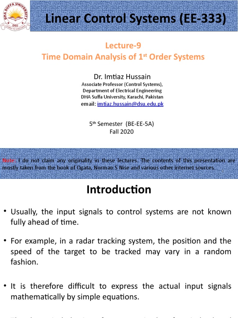 Time Domain Analysis of 1st Order Systems | PDF | Steady State ...