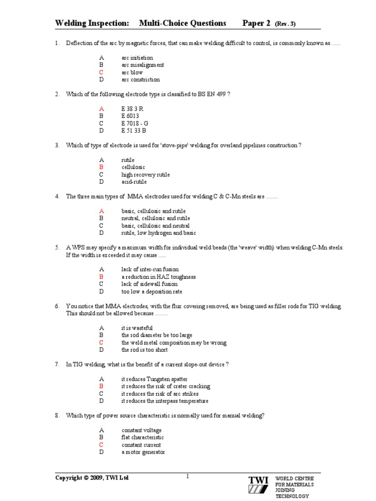 Welding Inspection: Multi-Choice Questions Paper 2: World Centre For ...