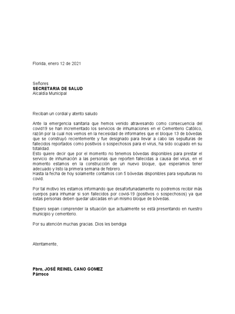 Carta Disponibilidad Bovedas | PDF