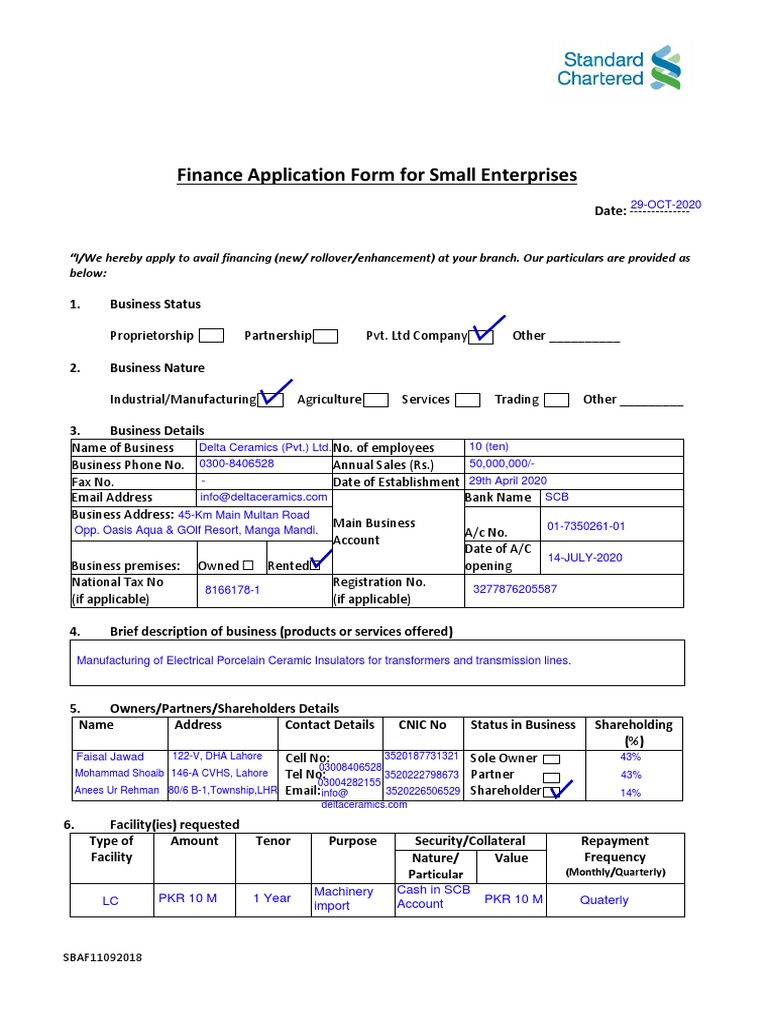 Finance Application Form For Small Enterprises | PDF | Credit | Finance ...