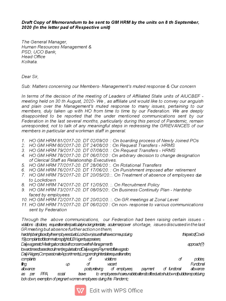 Draft Memo 8 Sept 2020 | PDF | Human Resource Management