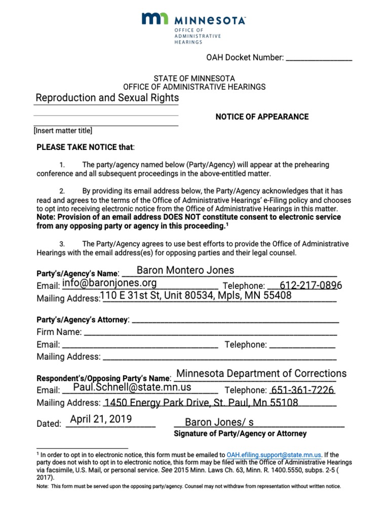 OAH Docket Number: - : State of Minnesota Office of Administrative ...