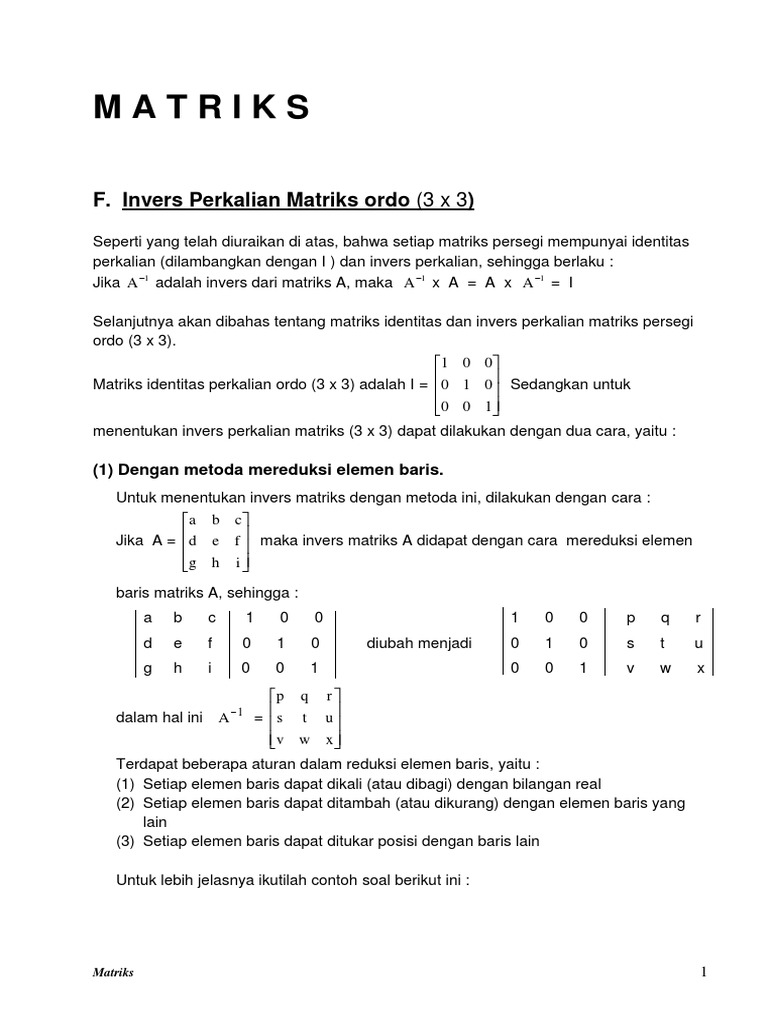 06-Invers Perkalian Matriks Ordo (3x3) | PDF