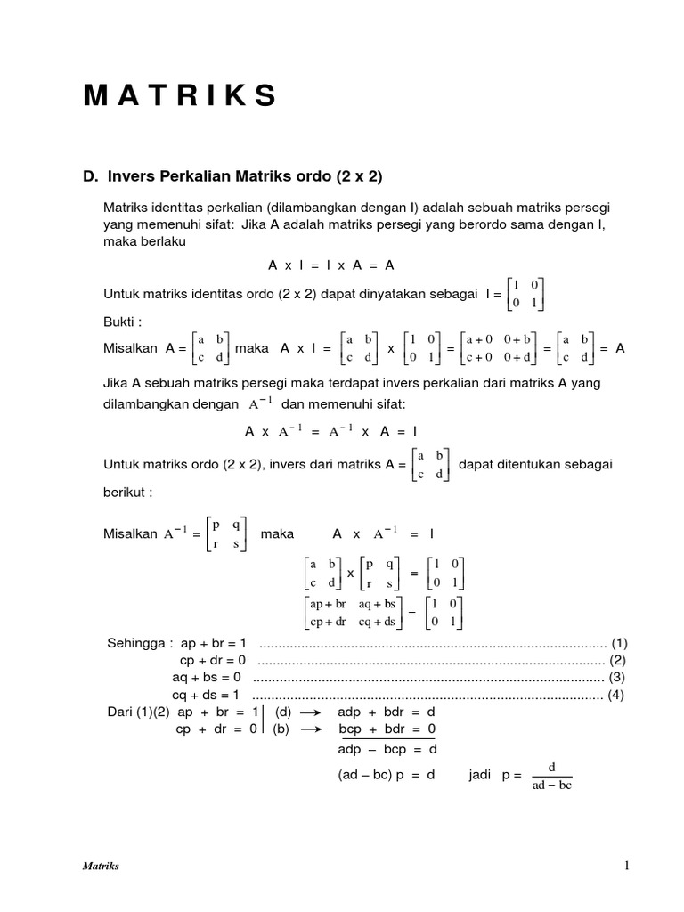 04-Invers Perkalian Matriks Ordo 2x2 | PDF