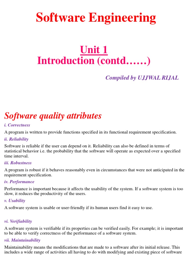 Software Engineering: Unit 1 Introduction (Contd ) | PDF | Usability | Reliability Engineering