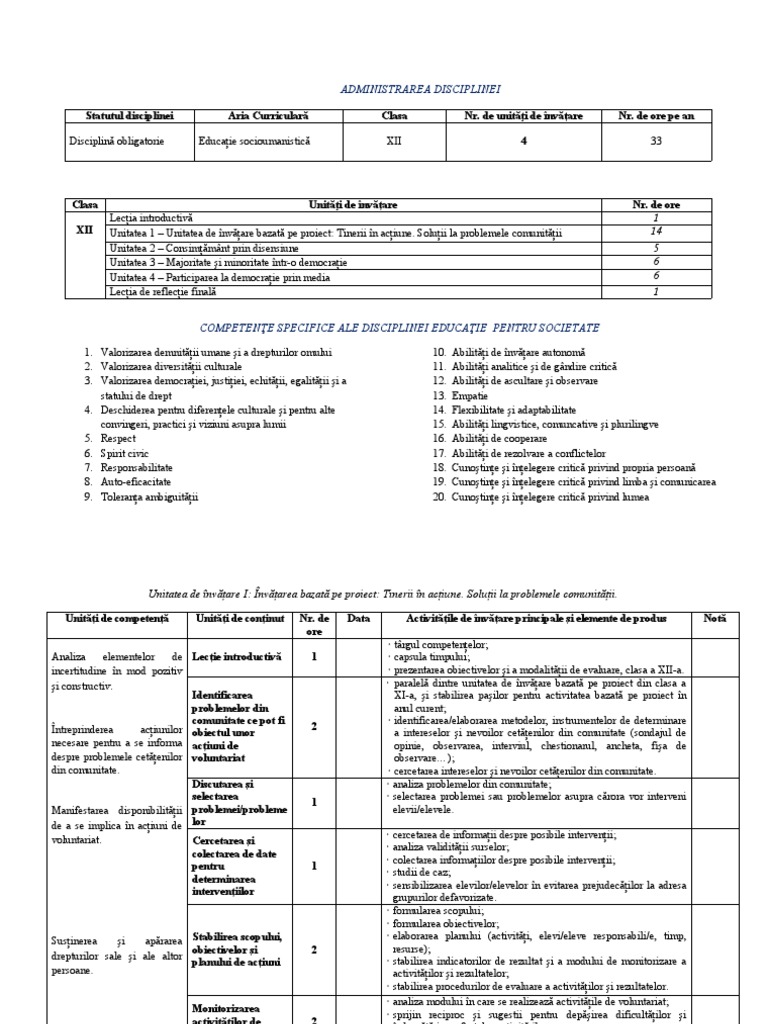 Proiectare Cl12, Unitatile 1 Si 2 Final | PDF