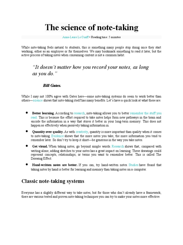 The Science of Note-Taking | PDF | Neuropsychology | Psychology