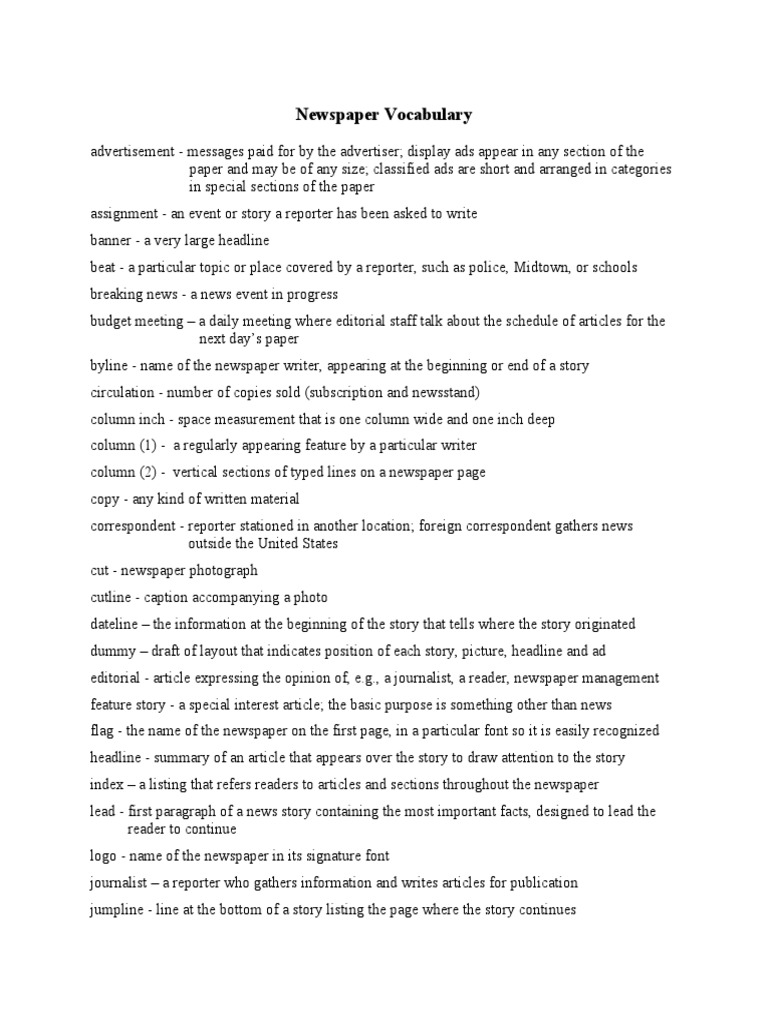 A Glossary of Newspaper Terms: An Insightful Guide to Common Vocabulary ...