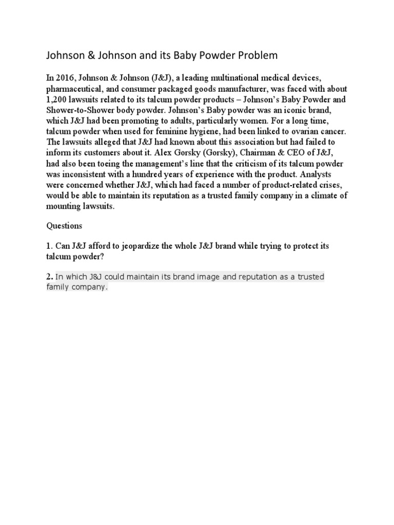 Johnson and Johnson Case Studies | PDF