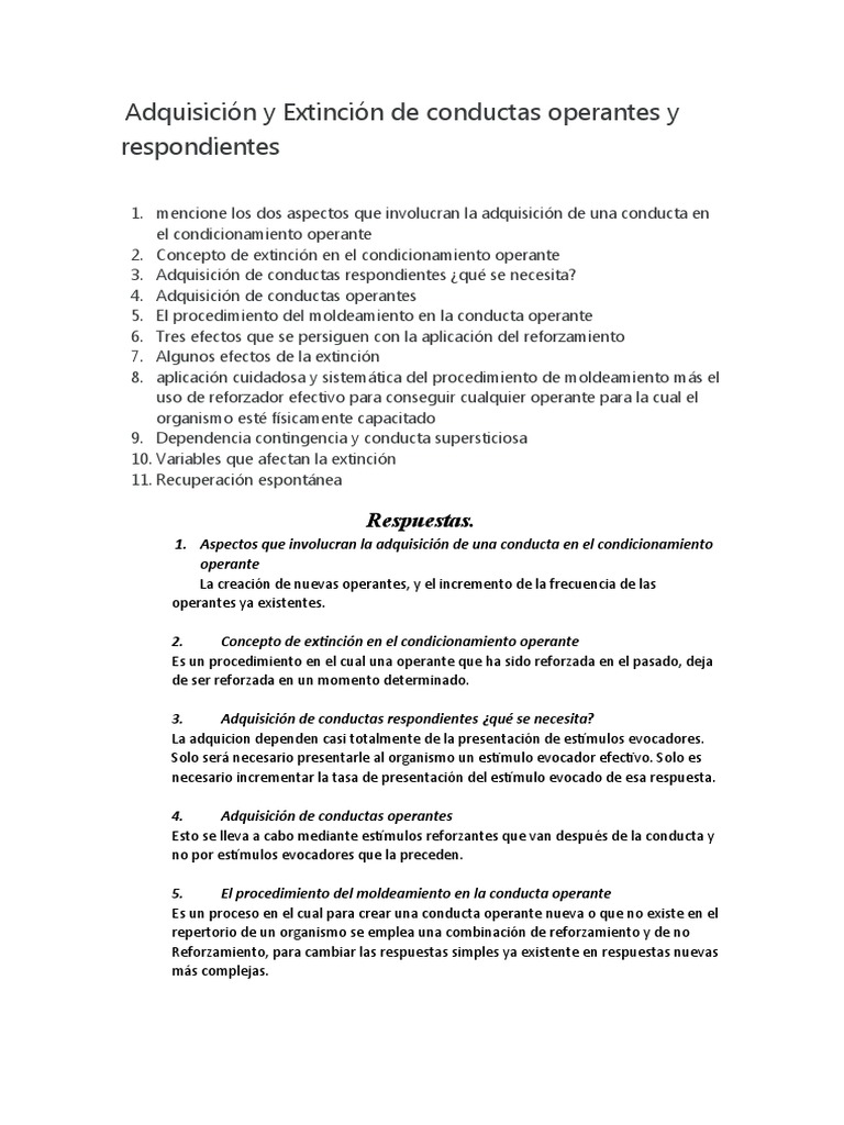 Adquisición y Extinción de Conductas Operantes y Respondientes | PDF