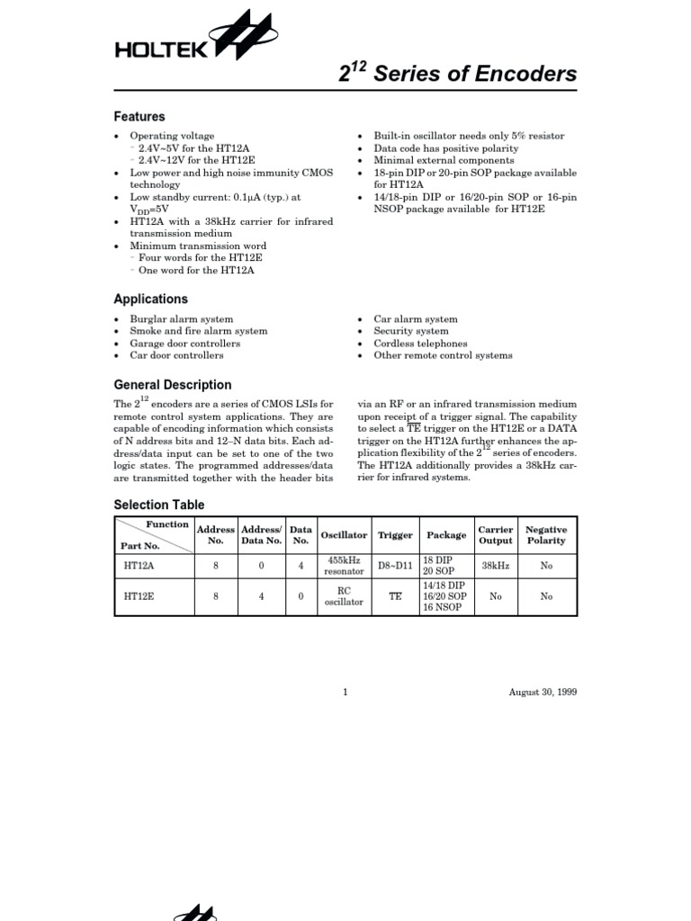 2 Series of Encoders: Features | PDF | Cmos | Security Alarm