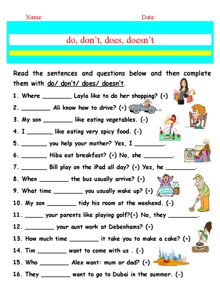 Do, Don't, Does, Doesn't: Name: Date | PDF | Language Arts & Discipline