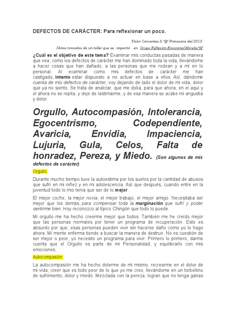 Defectos de Carácter | PDF | Orgullo | Lujuria