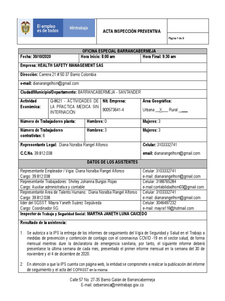 Acta de Inspecci | PDF | Organización Internacional del Trabajo | Derecho laboral