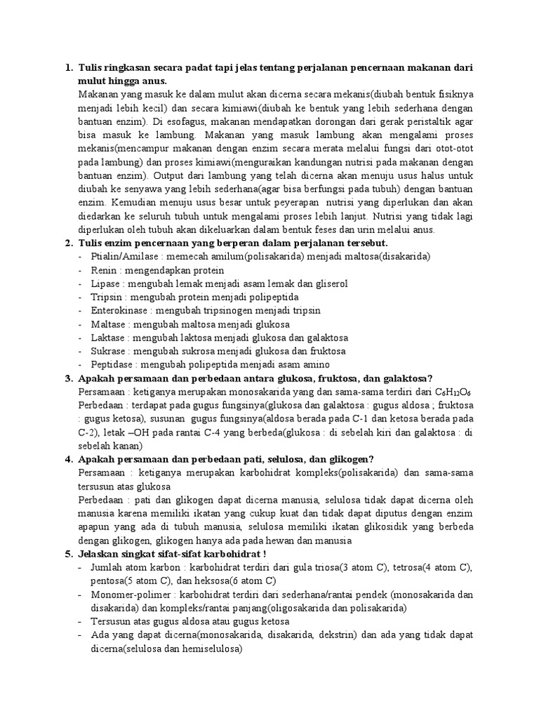 Quiz Biokimia-Pencernaan Makanan - Karina Widya Santoso - D4TLM | PDF ...