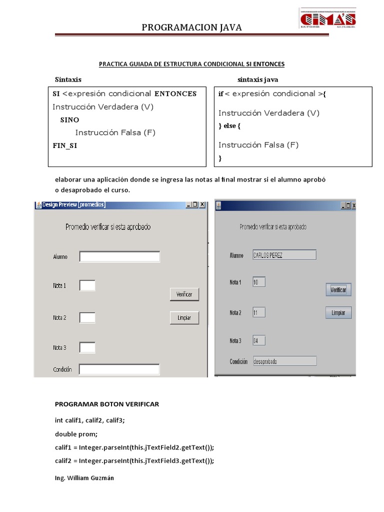 Practica Guiada de Estructura Condicional Si Entonces | PDF | Lenguaje de programación | Java ...