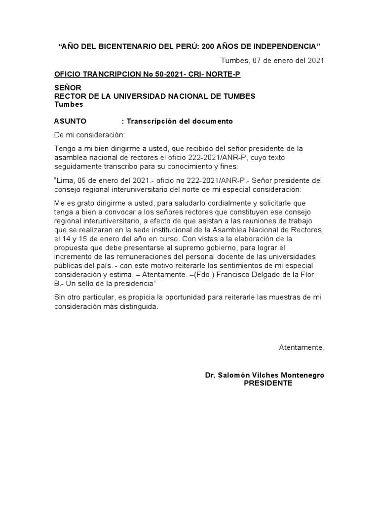 Oficio Transcripcion | PDF