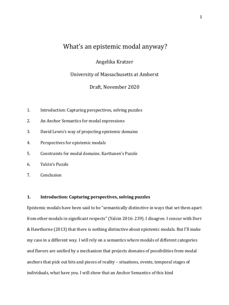 Kratzer-Epistemic-Modals-November-2020 | PDF | Modal Logic | Predicate (Grammar)