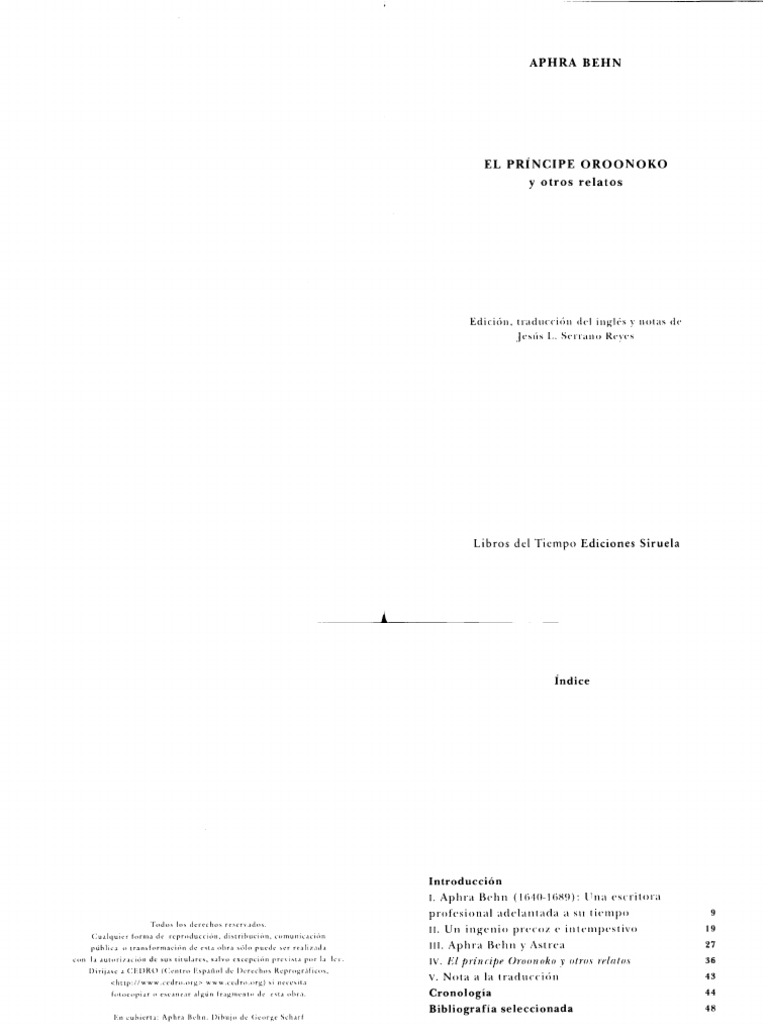 Aphra Behn El Principe Oroonoko y Otros Relatos PDF | PDF