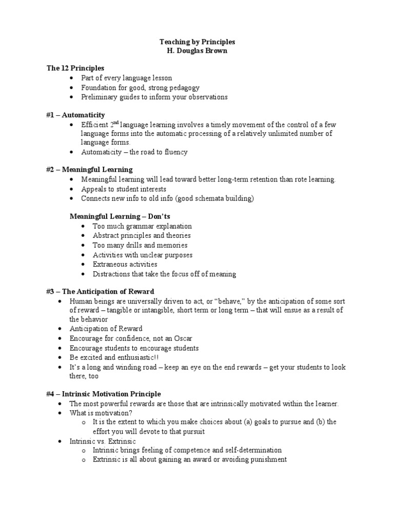Teaching by Principles Outline | PDF | Motivation | Motivational