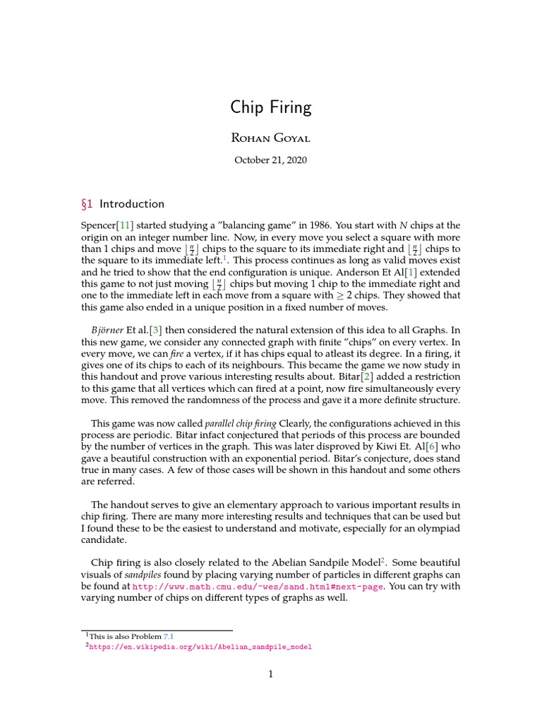 Chip Firing: Rohan Goyal | PDF | Vertex (Graph Theory) | Discrete ...