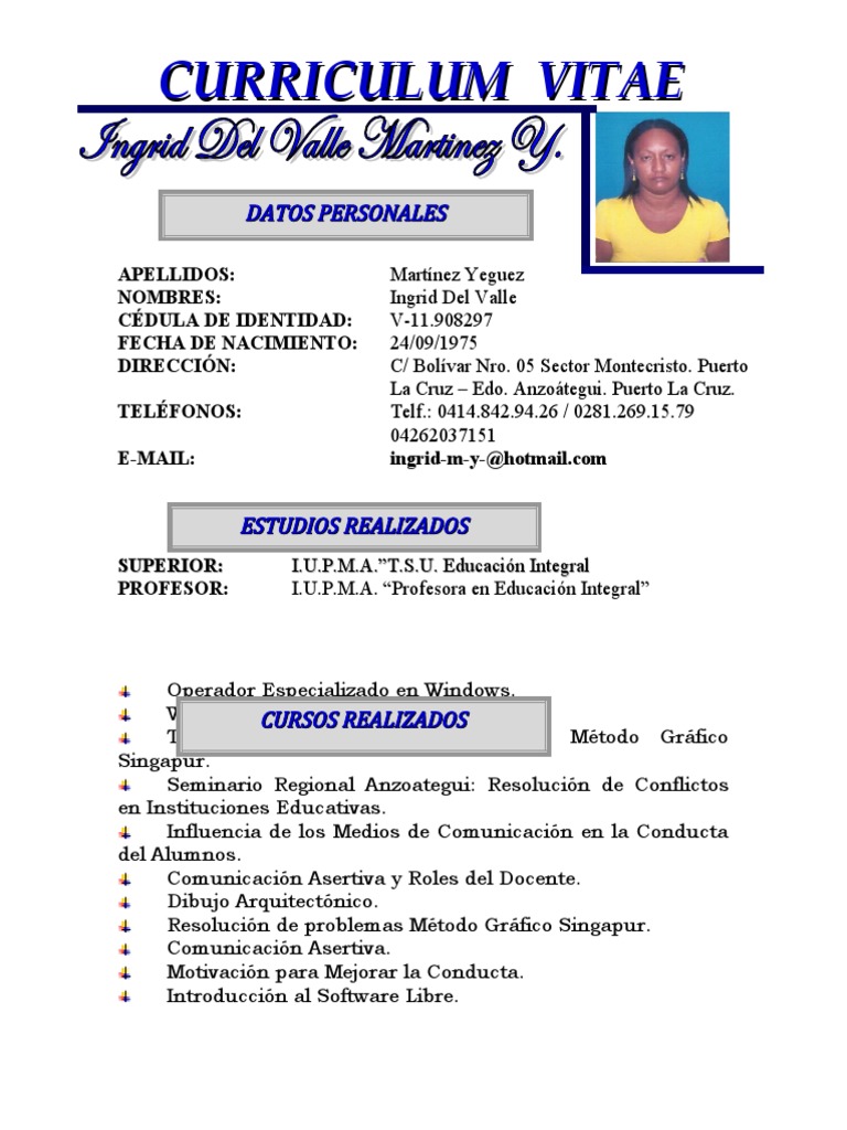 Ingrid Curriculum | PDF | Salón de clases | Maestros