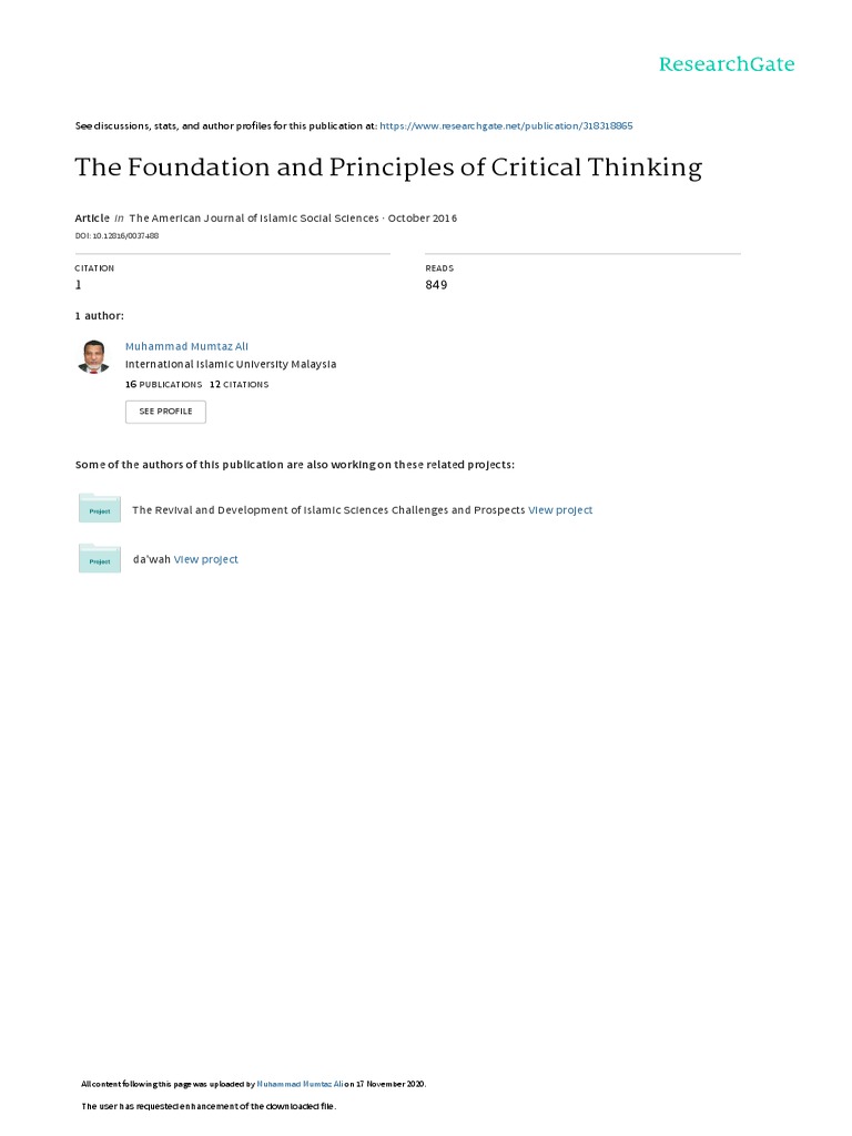 Foundations of Critical Thinking Principles | PDF | Critical Thinking ...