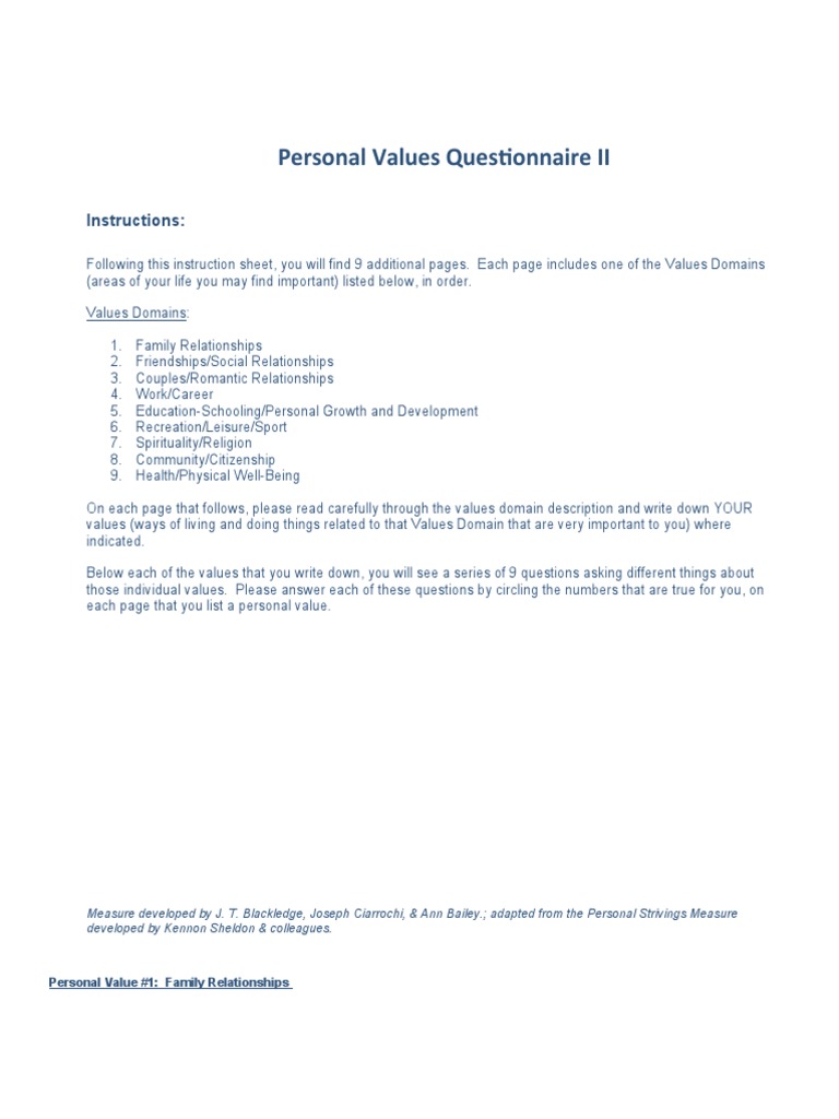 Personal Values Questionnaire II | PDF | Spirituality | Friendship
