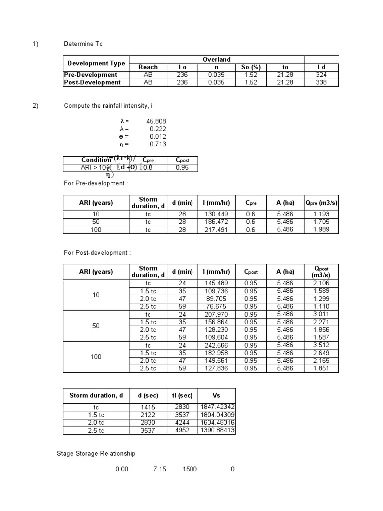 Detention Pond Design Calculations | PDF | Hydrology And Urban Planning ...