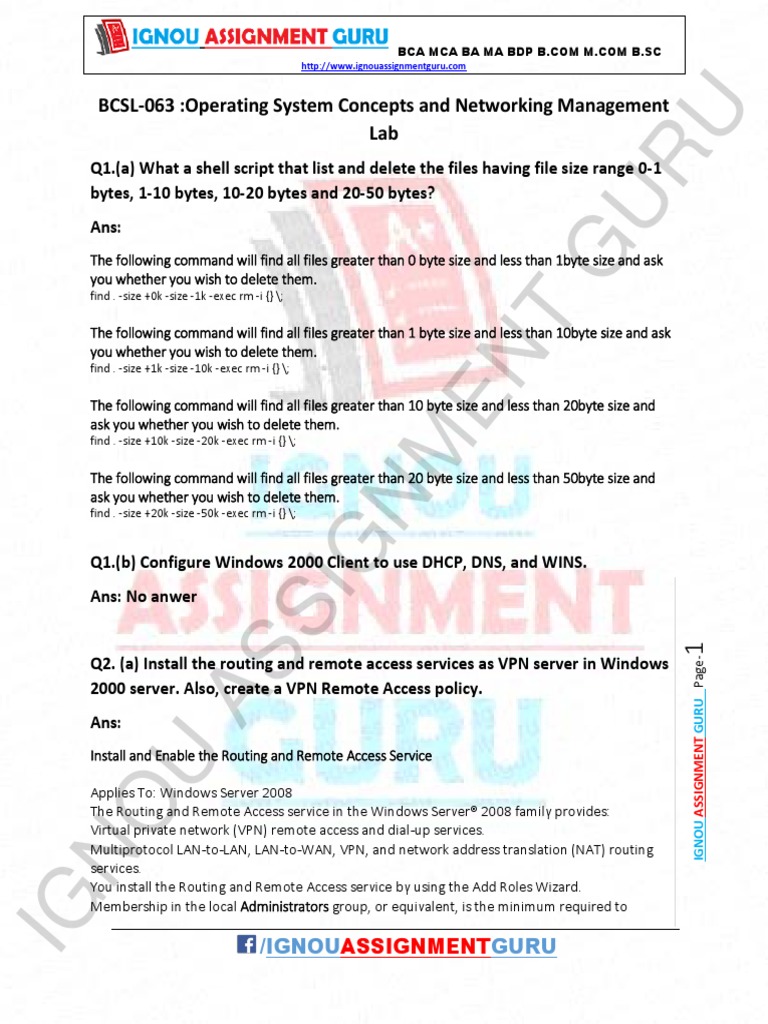 Ignou Assignment Guru: BCSL-063:Operating System Concepts and Networking Management Lab | PDF ...