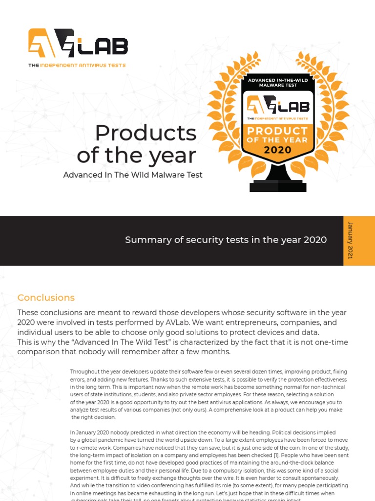 AVLab Product of The Year 2020 | PDF | Malware | Antivirus Software