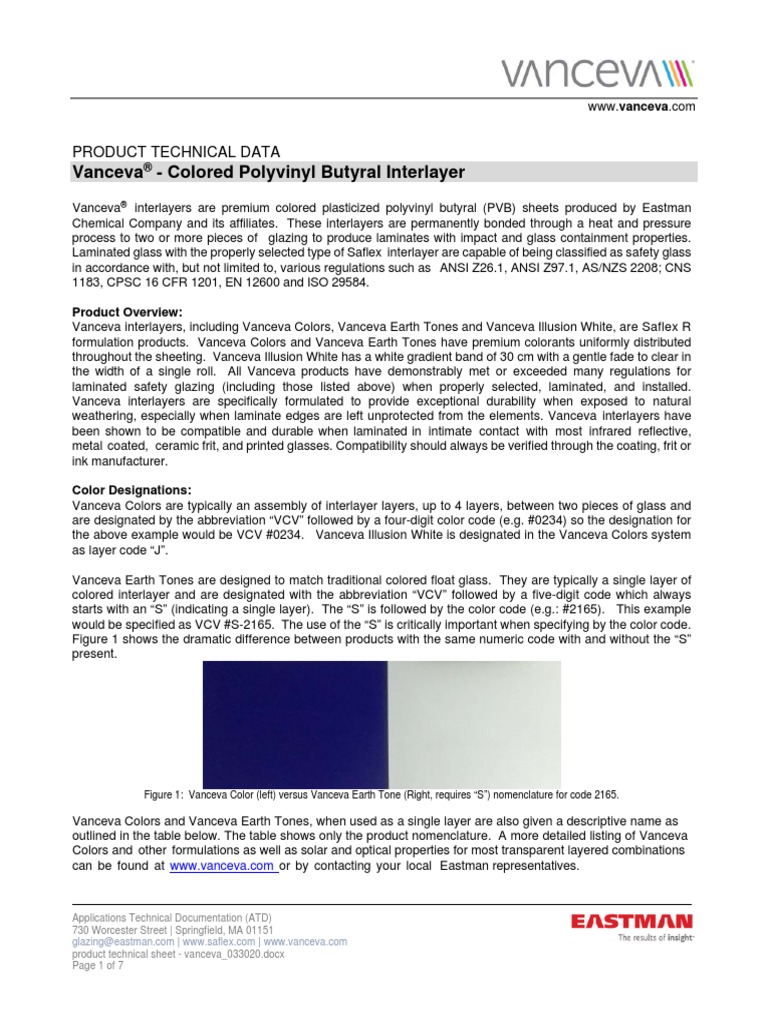 Vanceva - Colored Polyvinyl Butyral Interlayer: Product Technical Data ...
