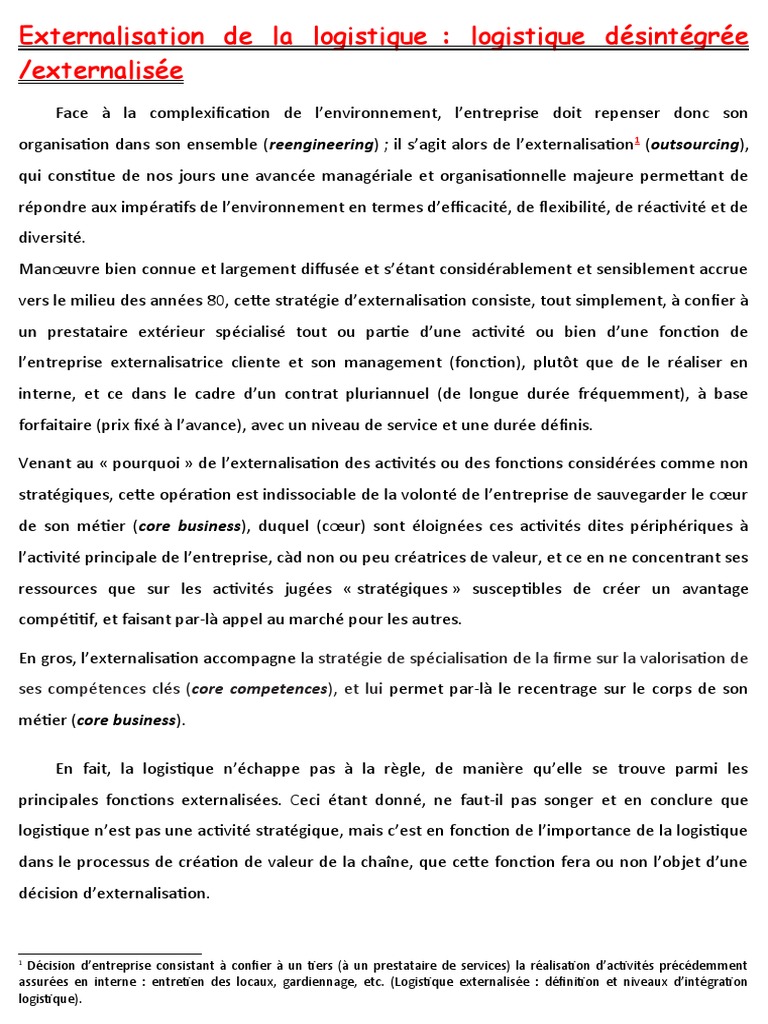Externalisation Logistique | PDF | Sous-traitance | Sociétés