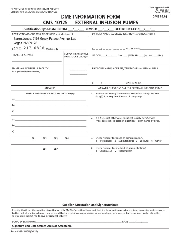 Dme Information Form Cms-10125 - External Infusion Pumps | PDF | Health ...