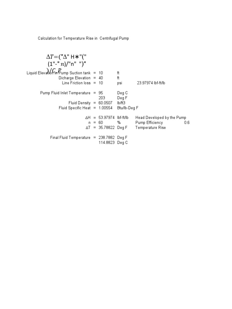 Centrifugal Pump Temperature Rise Calculation | PDF