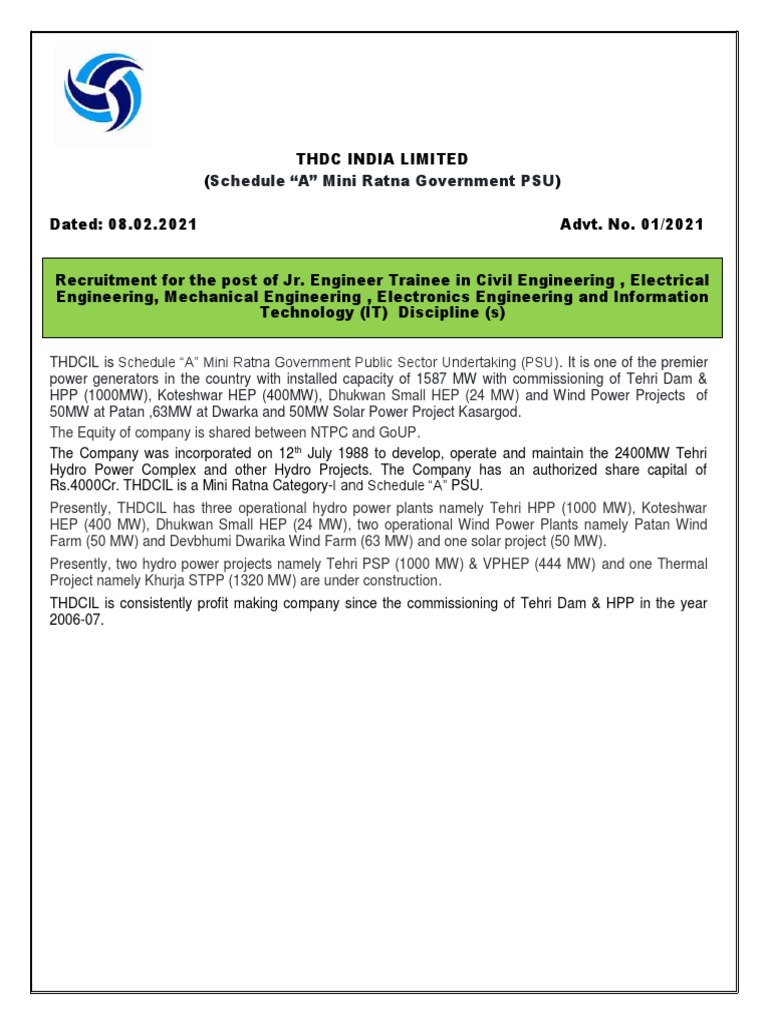Detailed Advt. Jr. Engineer Trainee | PDF | Business