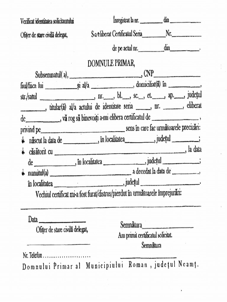 Cerere Duplicat Certificat | PDF