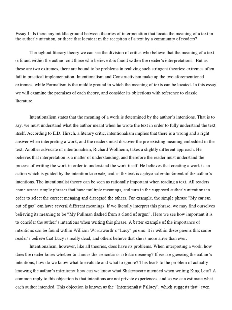 Literary Theory - Intentionalism vs. Reader Response Theories | PDF ...