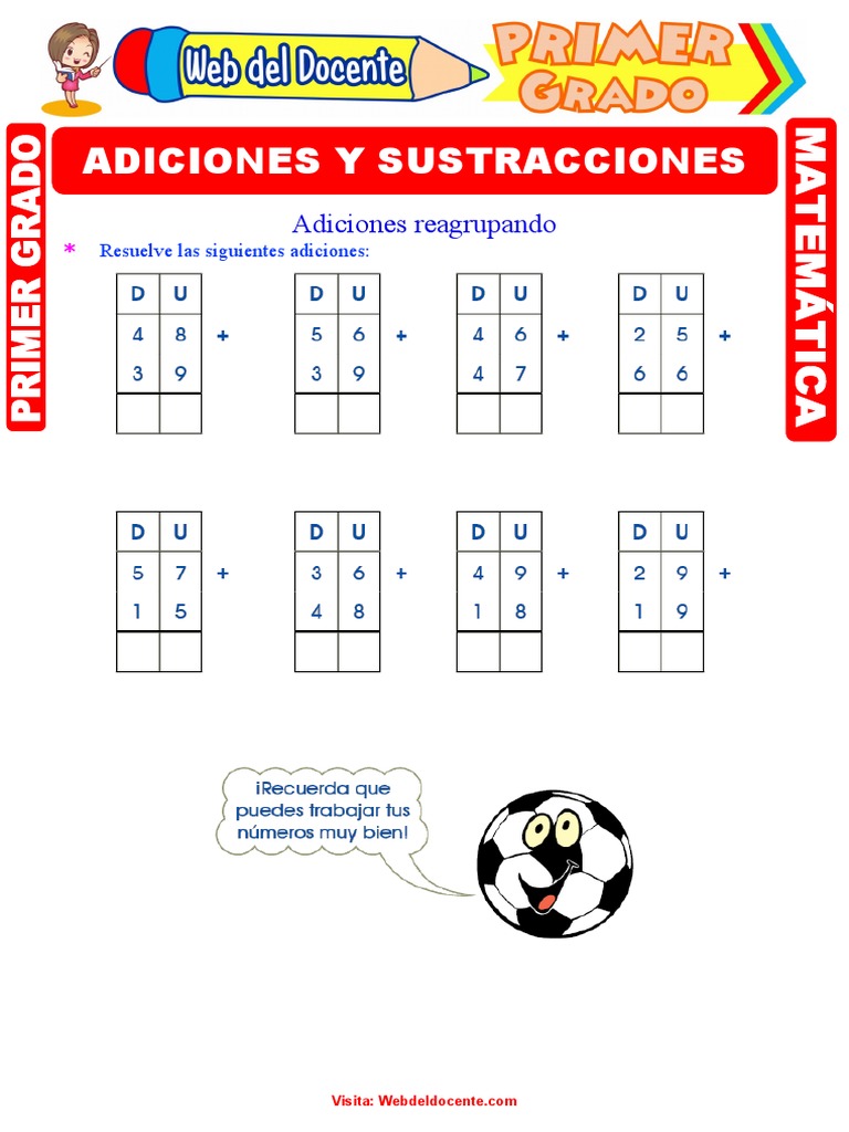 Adiciones y Sustracciones para Primer Grado de Primaria | PDF ...