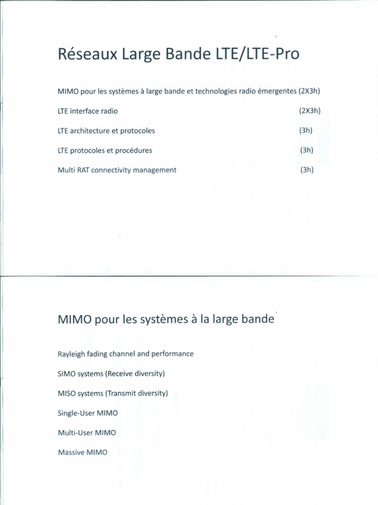 Réseaux Large Bande LTE/LTE-Pro: MIMO Pour Les Systèmes Large Bande Et ...