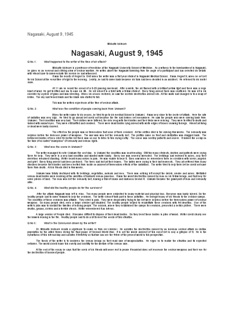 Nagasaki, August 9, 1945 | PDF | Atomic Bombings Of Hiroshima And ...