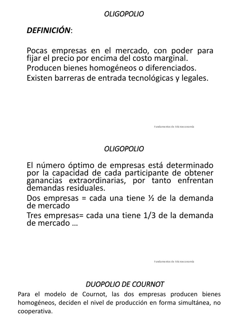 Diapositivas Oligopolio - Duopolio | PDF | Oligopolio | Microeconomía