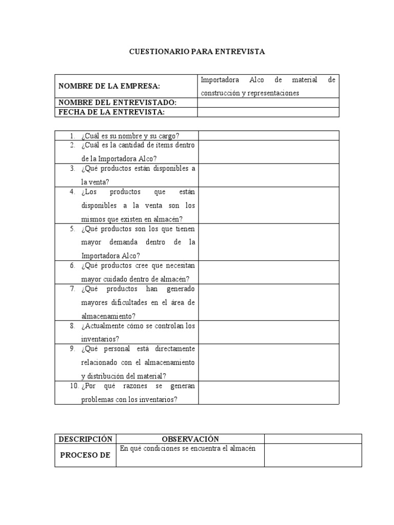 Cuestionario para Entrevista | PDF