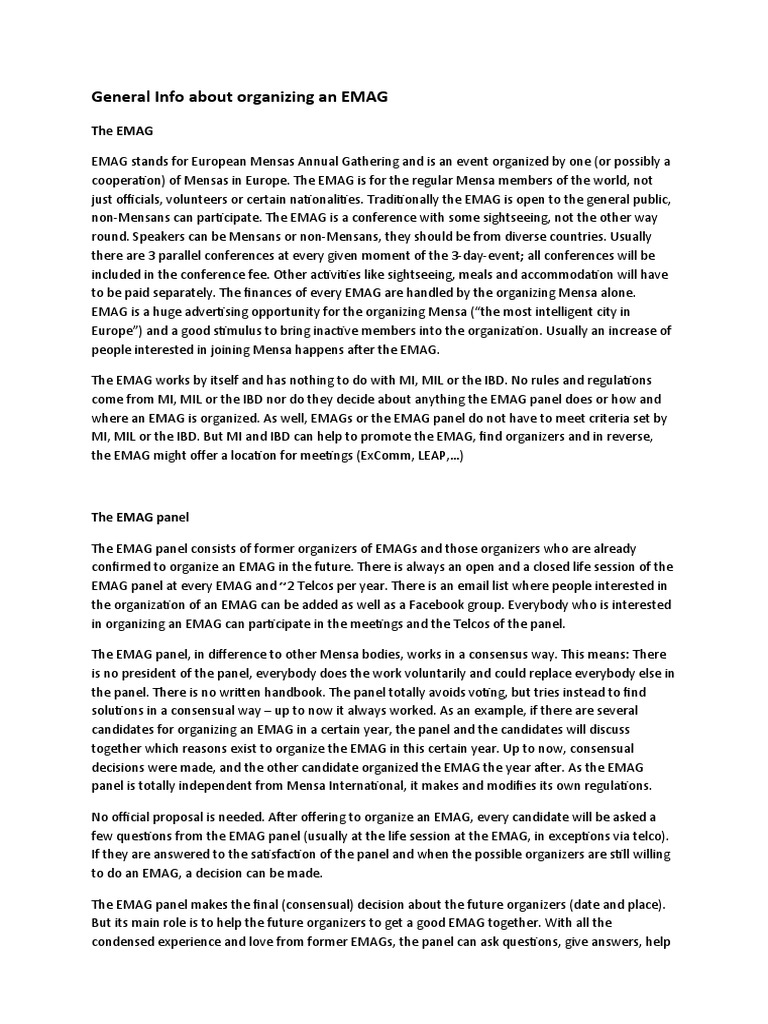 General Info About Organizing An EMAG | PDF | Business