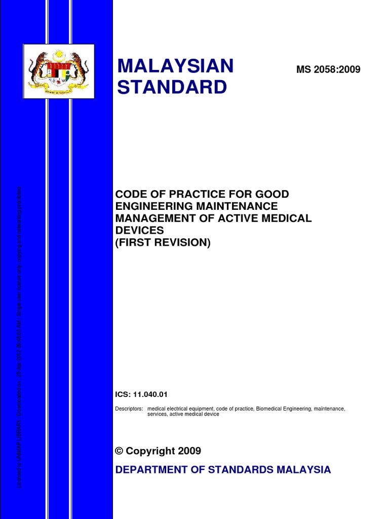 MS ISO 2058 - Code of Practise Engineering Maintenance Management | PDF ...