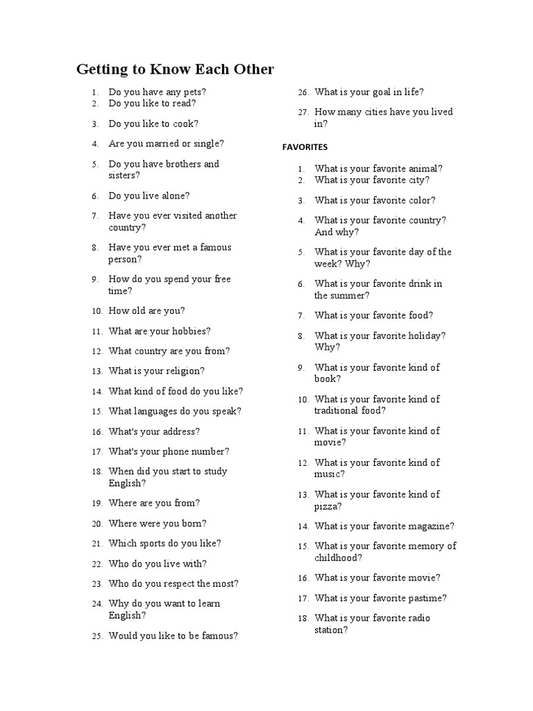 Icebreaker Questions for Conversations | PDF | Foods