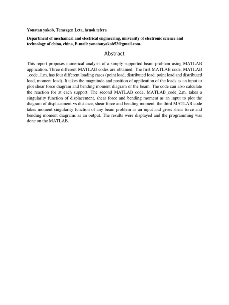 MATLAB Analysis of Simply Supported Beams | PDF | Bending | Beam ...