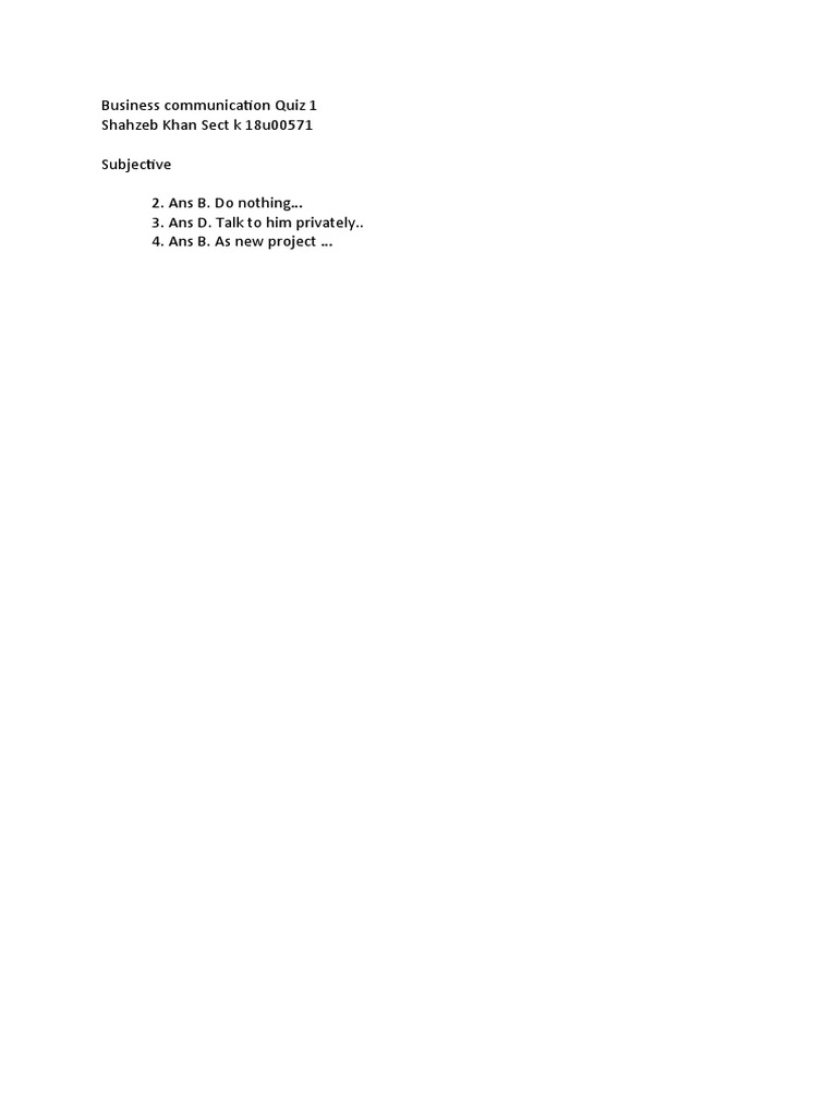 Business Communication Quiz Answers | PDF