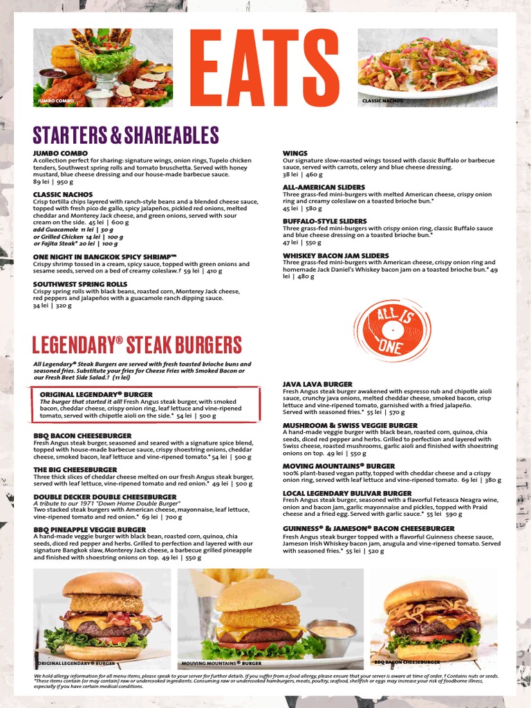 Starters & Shareables: Legendary® Steak Burgers | PDF | Hamburgers | Rum