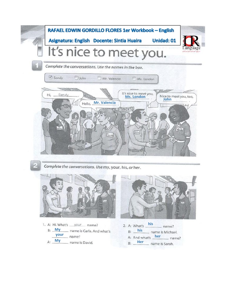 1er Workbook - English - RAFAEL - EDWIN - GORDILLO - FLORES | PDF